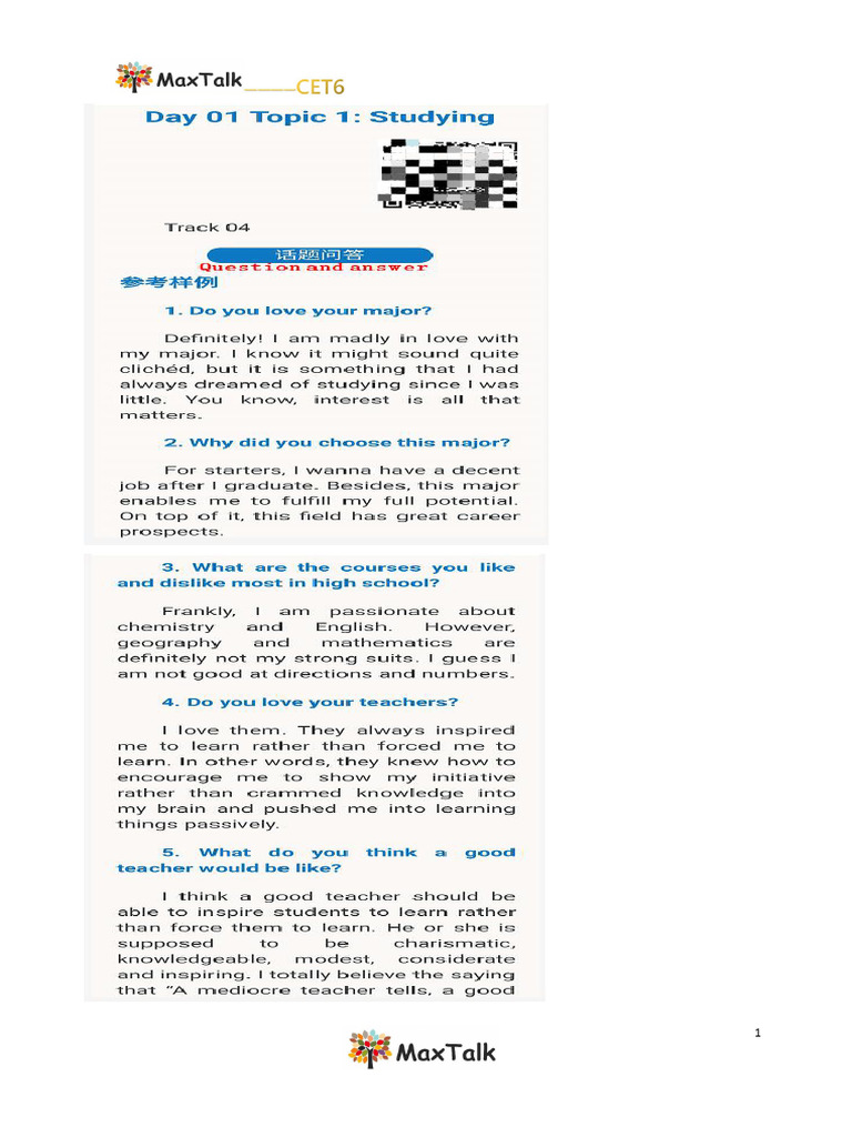 CET-6 Spoken English - Topic 1 Studying | PDF