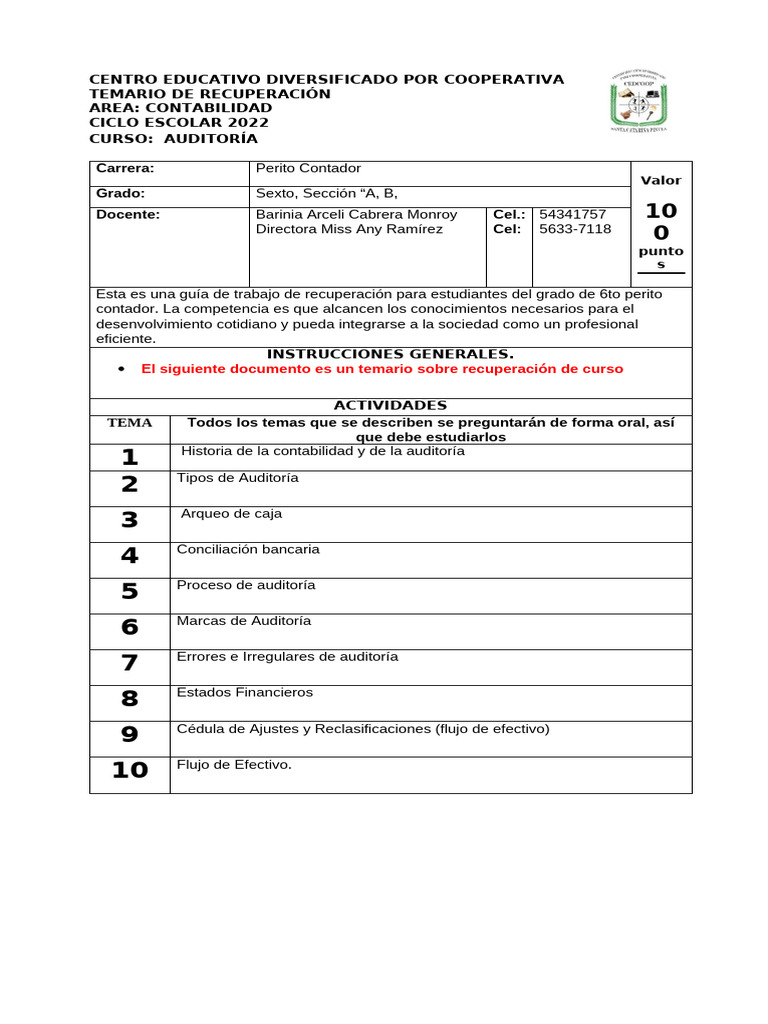Auditoría 6pc-Temariorecuperación | PDF | Evaluación | Auditoría
