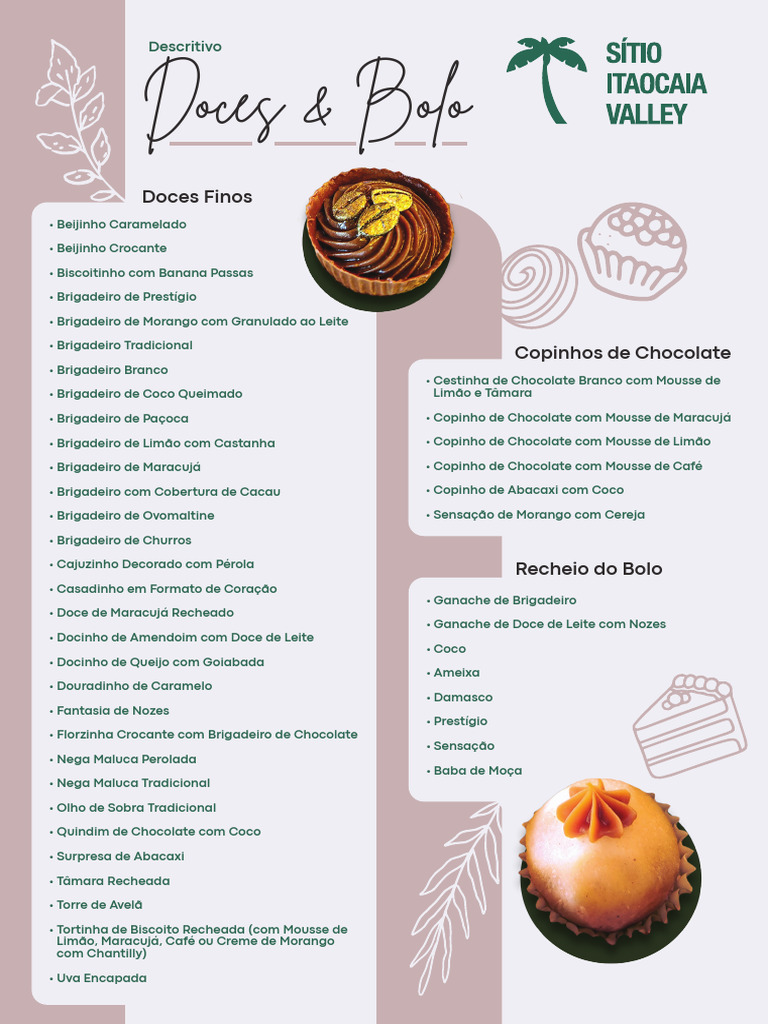 Menu Doces Sitio Itaocaia Valley | PDF