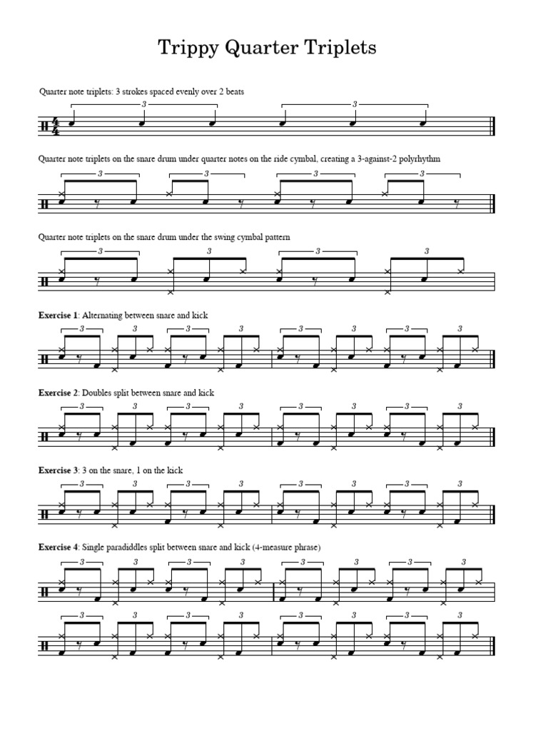 Quarter Note Triplet Drum Exercises | PDF | Percussion Instruments ...