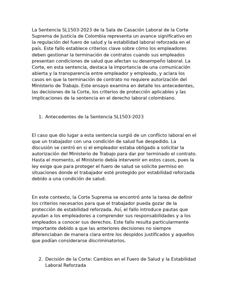 Sentencia Laboral 2 | PDF | Derecho laboral | Discriminación