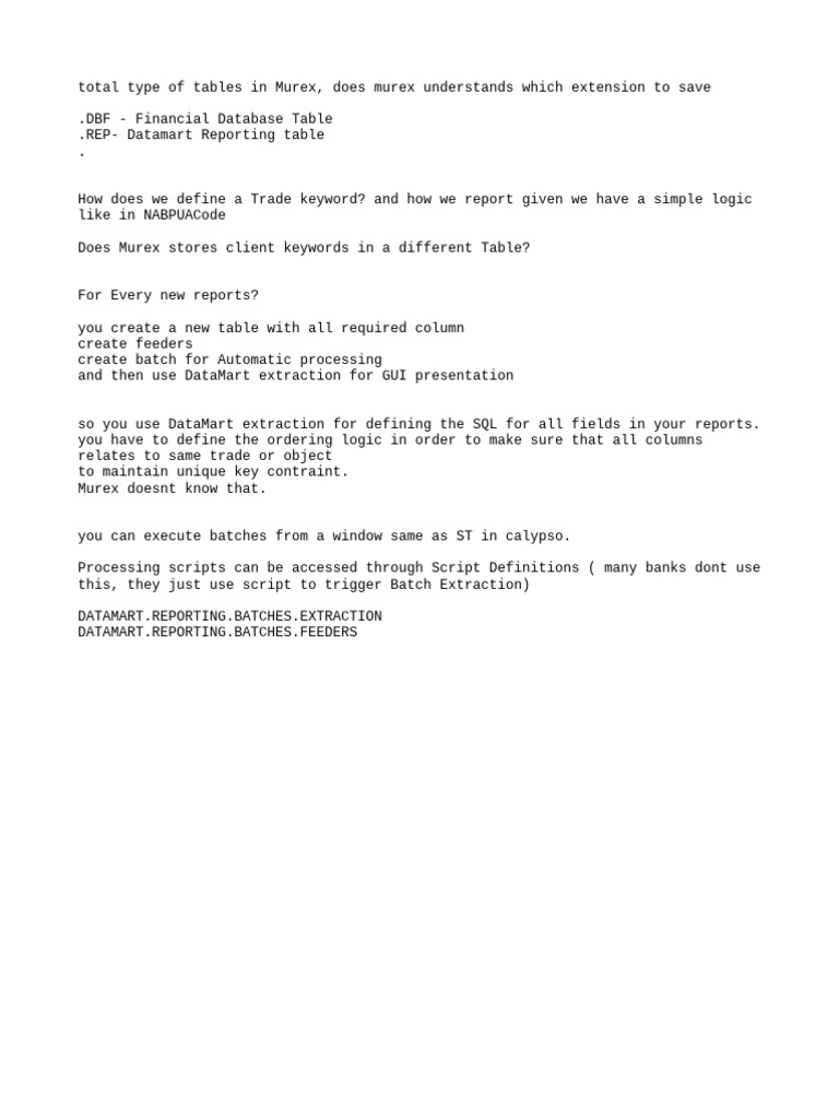 Murex Data Mart PPT Questions | PDF | Computers