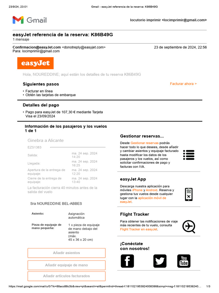 Easyjet Referencia de La Reserva - K86B49G | PDF | Smartphone | Software móvil