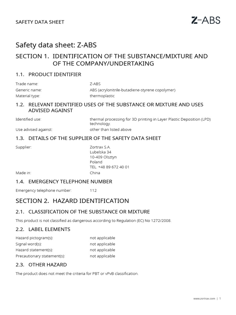 Z-ABS Safety Data Sheet Eng | PDF | Combustion | Firefighting