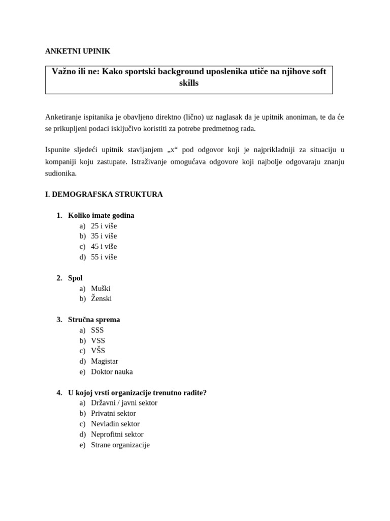 Ajla Avdagić - Anketni Upitnik | PDF