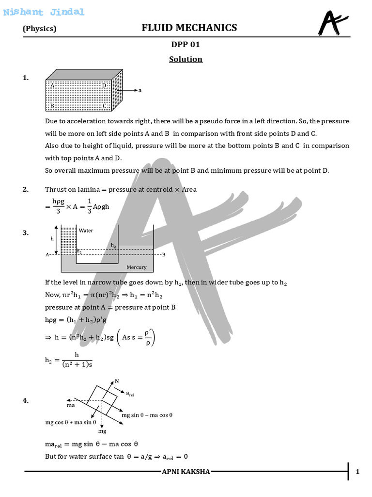 DPP - 01 (Solution) - Fluid NJ - 247 | PDF | Pressure | Chemical Engineering