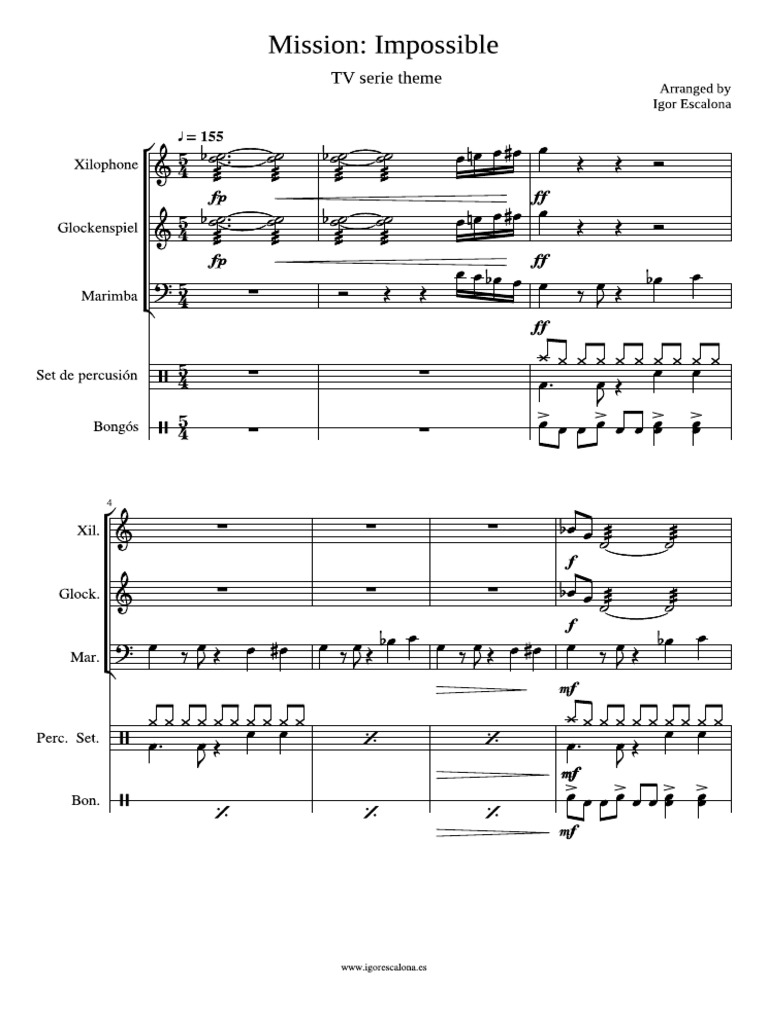 Mission Impossible TV Series Theme Percussion Ensemble | PDF