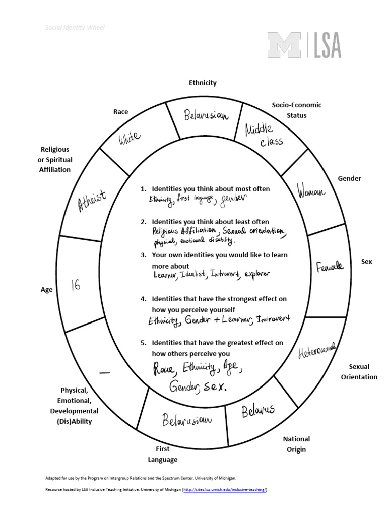 Social Identity Wheel Handout Revised | PDF | Gender | Gender Studies