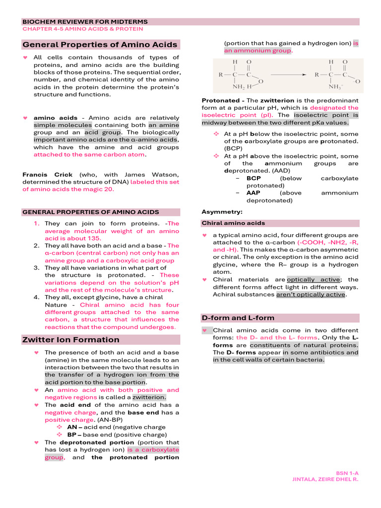 BIOCHEM - MIDTERMSg | PDF | Amino Acid | Proteins