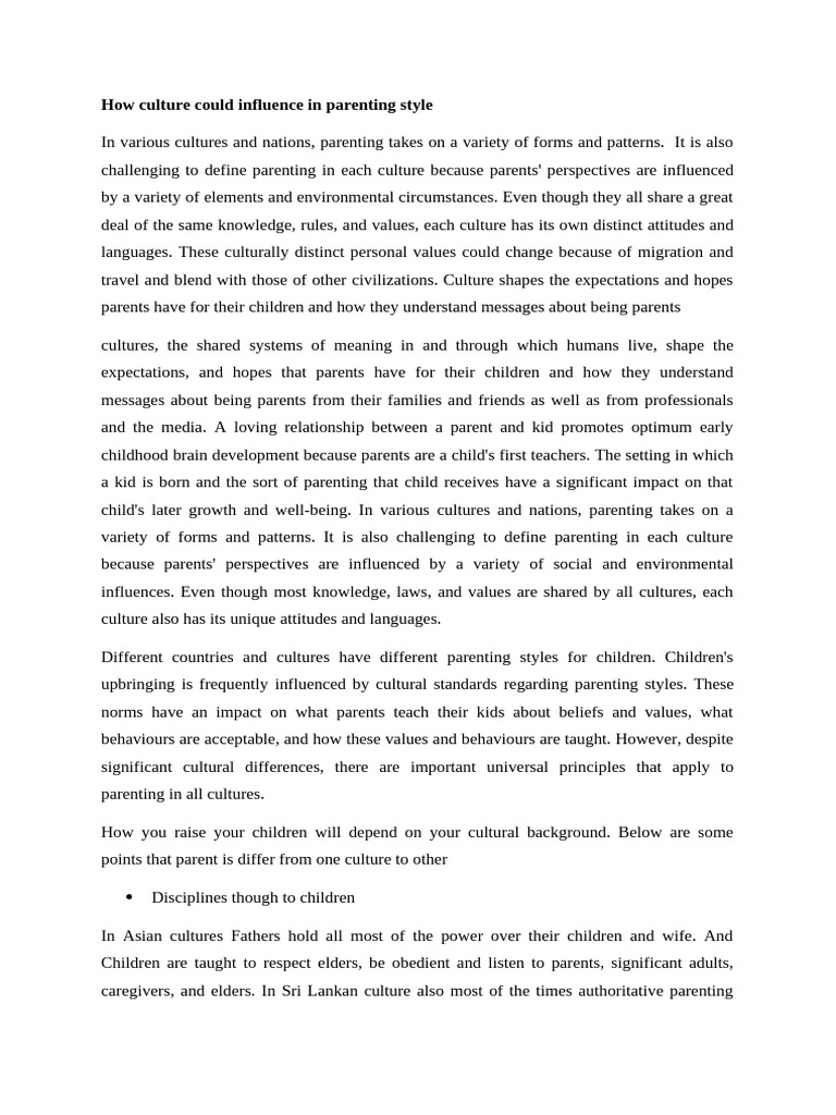 Cultural Influences on Parenting Styles | PDF | Parenting | Family