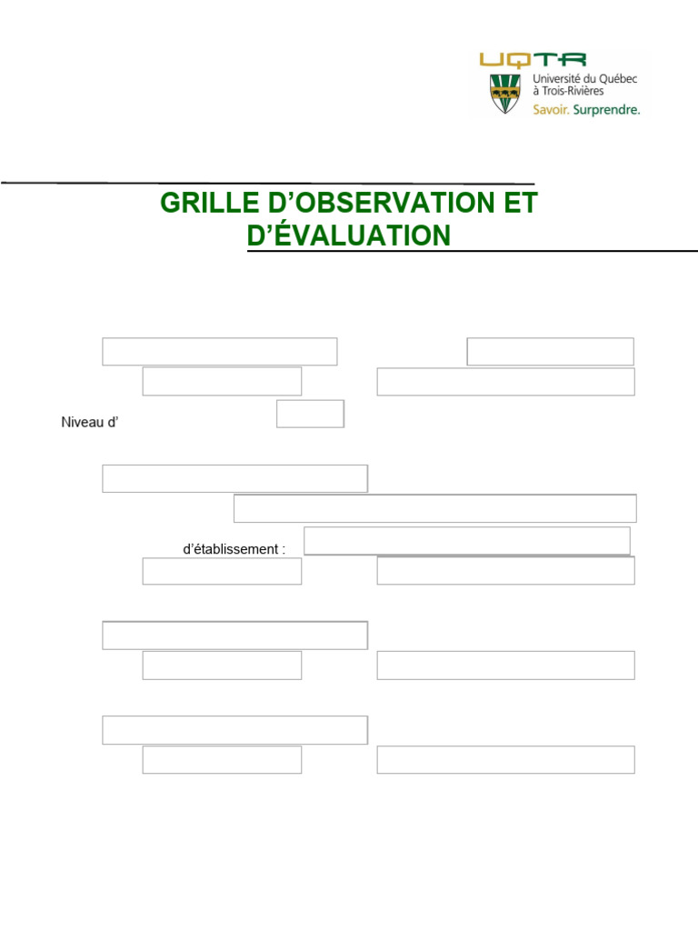 Grille d'observation pour stage IV | PDF | Pédagogie | Apprentissage
