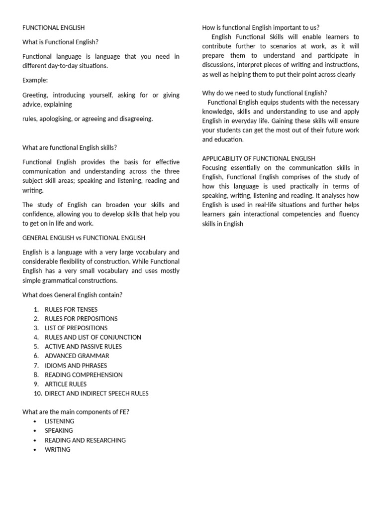 FUNCTIONAL ENGLISH | PDF | English Language | Fluency