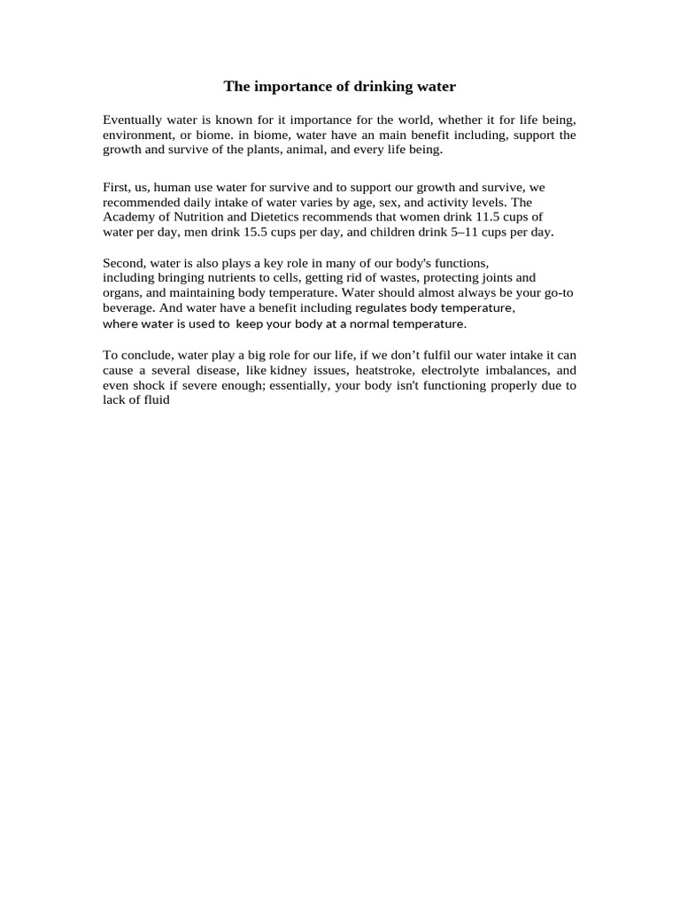 The Importance of Drinking Water | PDF