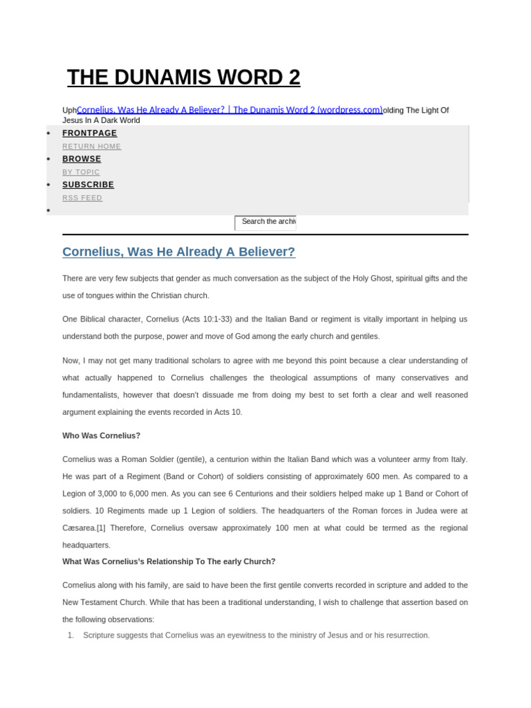 The Dunamis Word 2 CORNELIUS | PDF | Saint Peter | Acts Of The Apostles