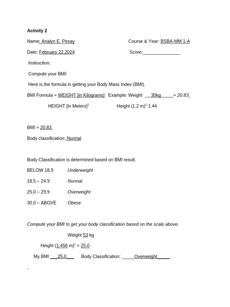 Copyy PE | PDF | Body Mass Index | Physical Fitness