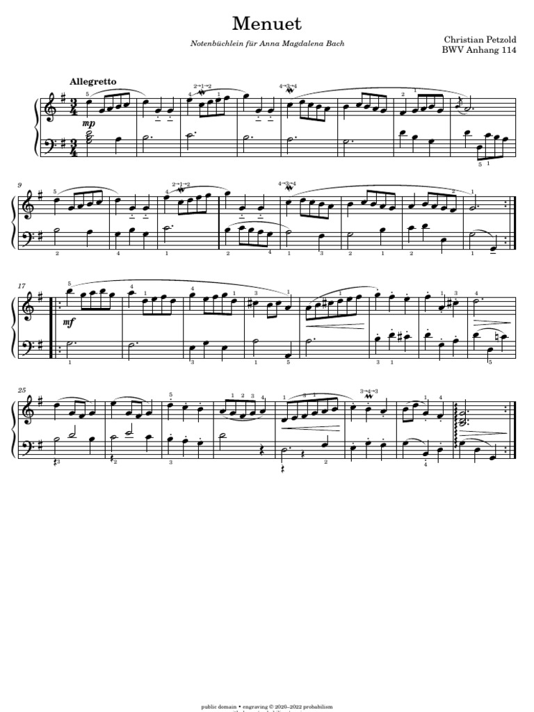 Petzold C Menuet GDur BWV | PDF | Johann Sebastian Bach | Bach Family