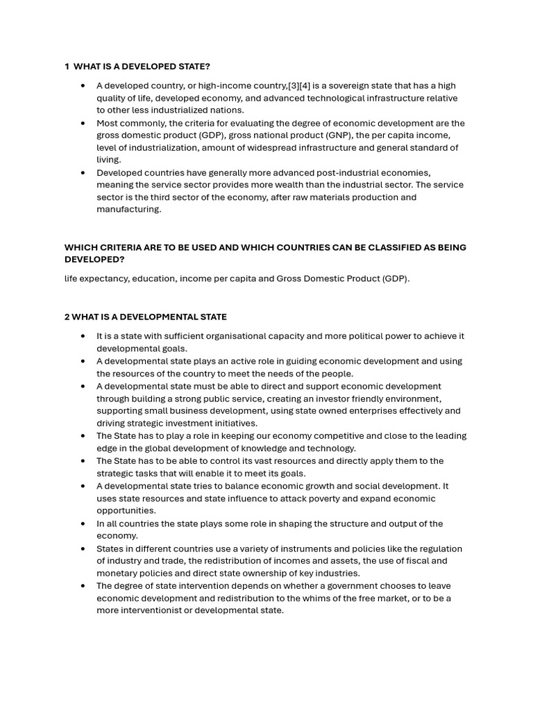Developed, Developmental and Developing State | PDF | Developing ...