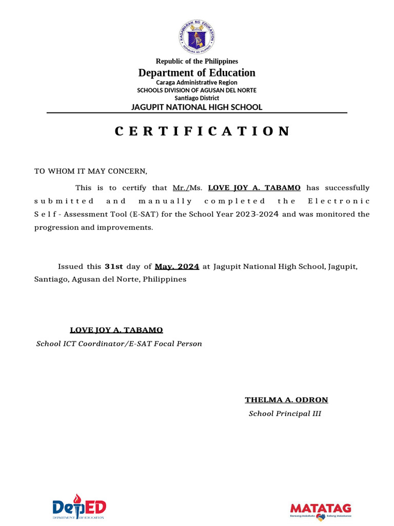 E Sat Certification | PDF