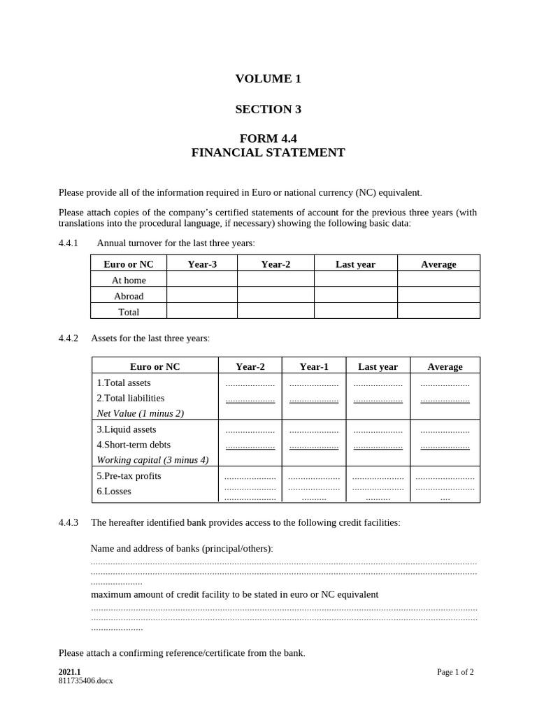 Financial Statement Form 4.4 Guide | PDF | Euro | Banks