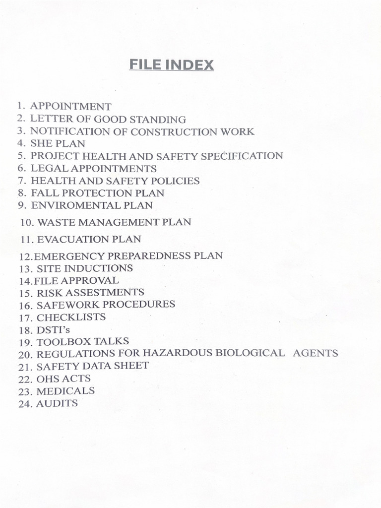 OHS File Index | PDF