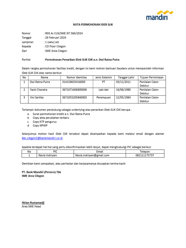 Permohonan Ideb Slik DRP | PDF | Bisnis