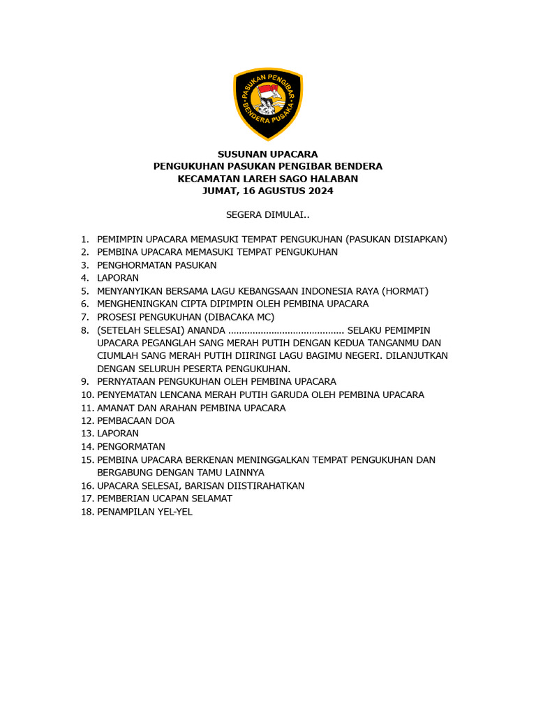 Pengukuhan Paskibra 2024 | PDF