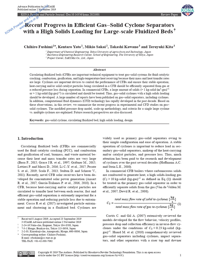 Recent Progress in Efficient Gas-Solid Cyclone Separators With A High Solids Loading For Large ...
