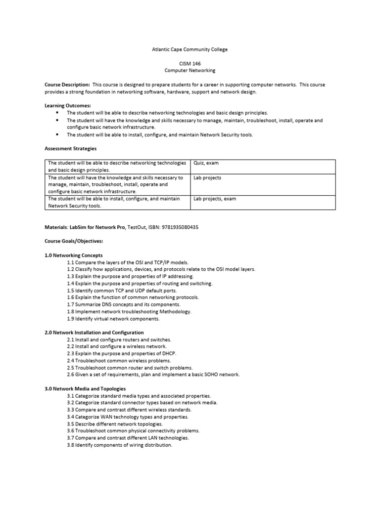 Cism146 Syllabus Pdf Computer Network Internet Protocol Suite 4946