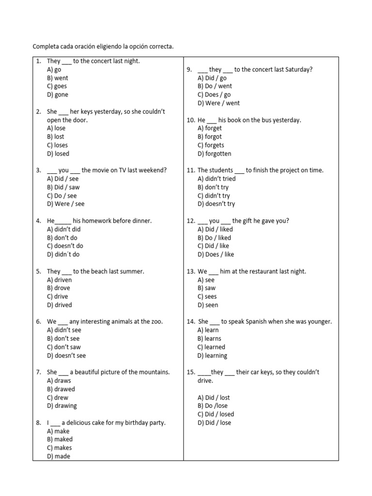 Ejercicios Pasado Simple | PDF