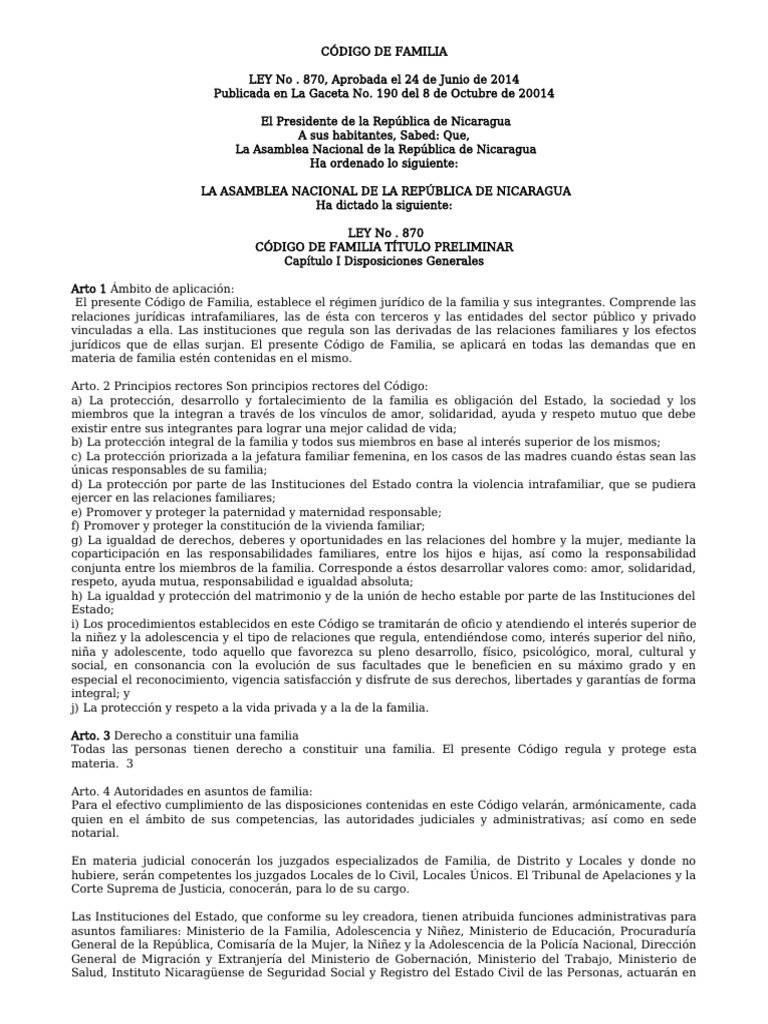 Codigo Familia Ley 870 | PDF | Familia | Parentesco