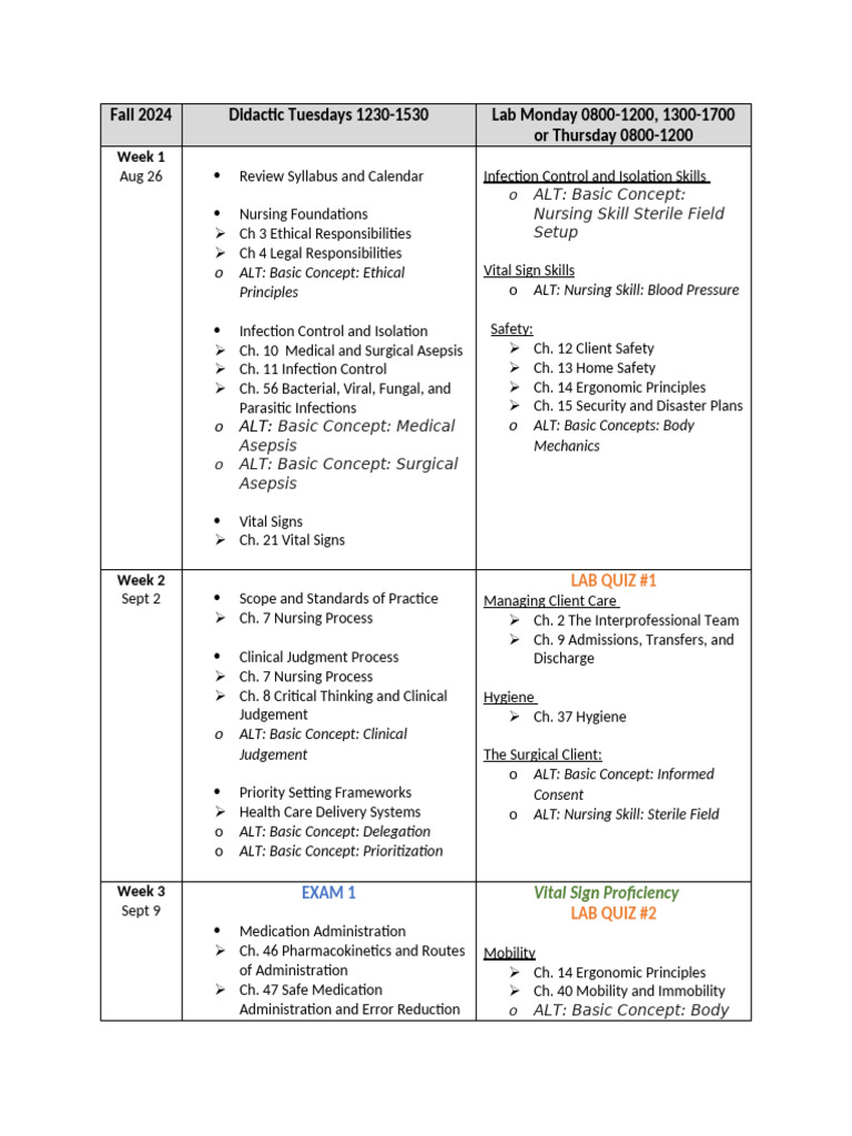 Student Course Schedule 10.26.24 | PDF | Intravenous Therapy | Medicine