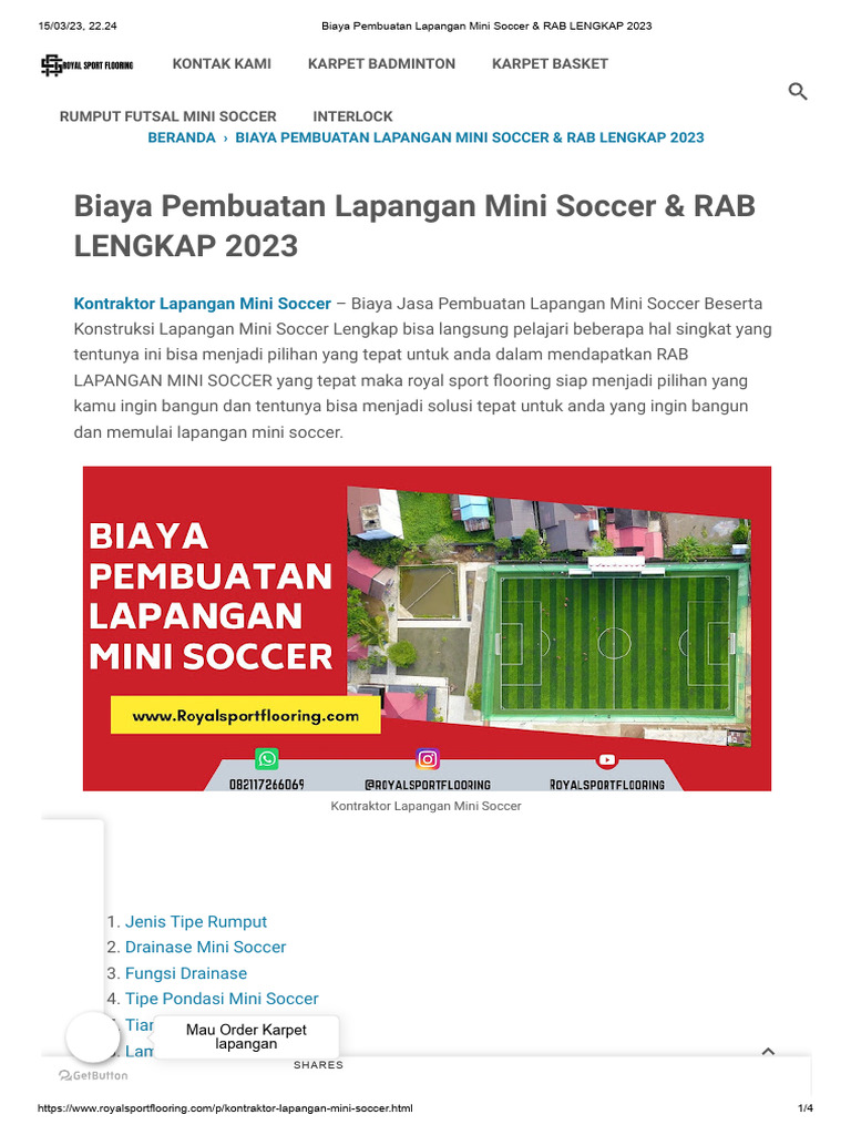 Biaya Pembuatan Lapangan Mini Soccer & RAB LENGKAP 2023 | PDF ...