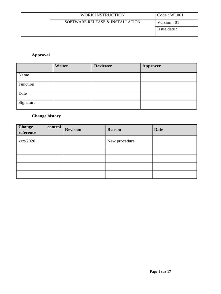 WI.001 Software Release and Installation | PDF | Parameter (Computer Programming) | Verification ...