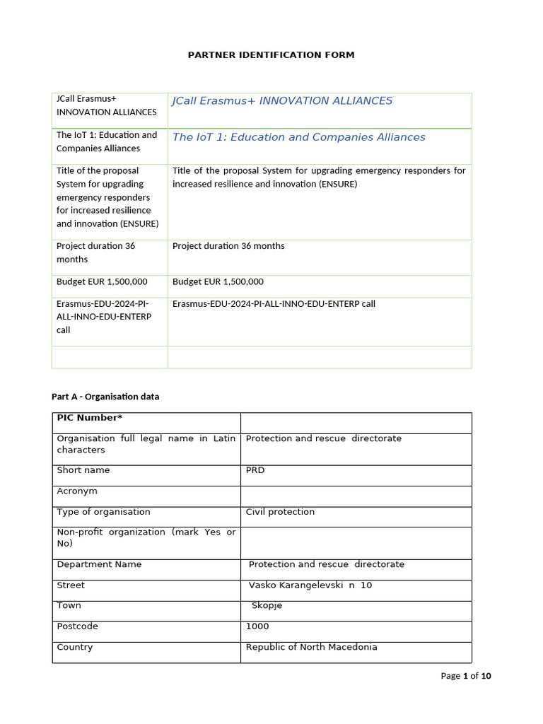 Erasmus+ Partner Identification Form | PDF | Firefighter | Military