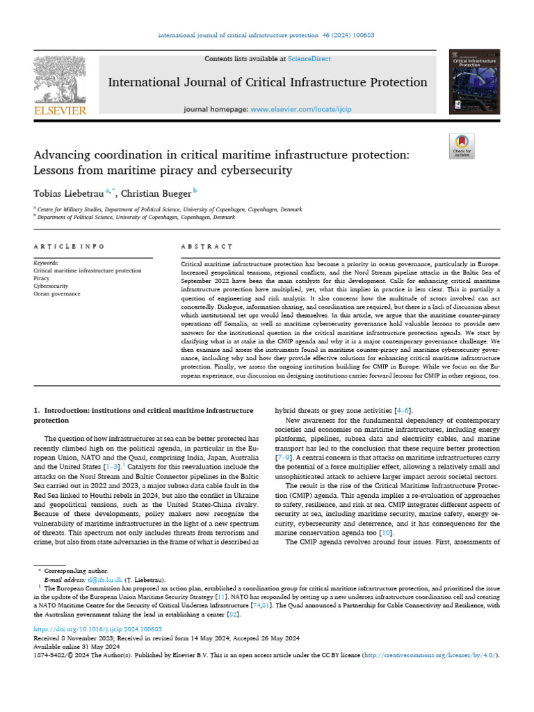 Advancing Coordination in Critical Maritime Infrastructure Protection ...
