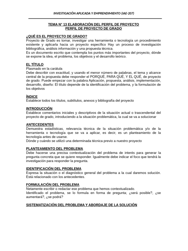 Tema #13 Elaboración Del Perfil de Proyecto | PDF | Iniciativa empresarial | Bibliografía