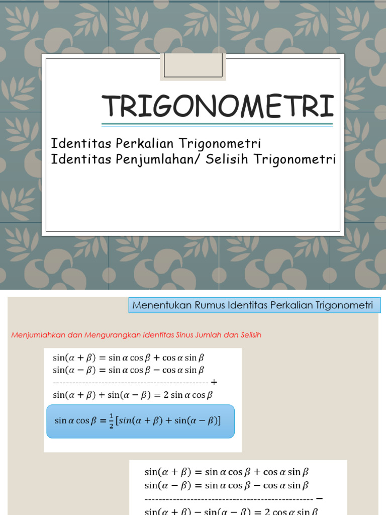 Identitas Perkalian Dan Jumlah Selisih Trigonometri | PDF