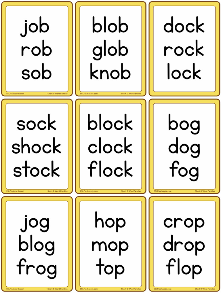 Short o Word Families Small | PDF