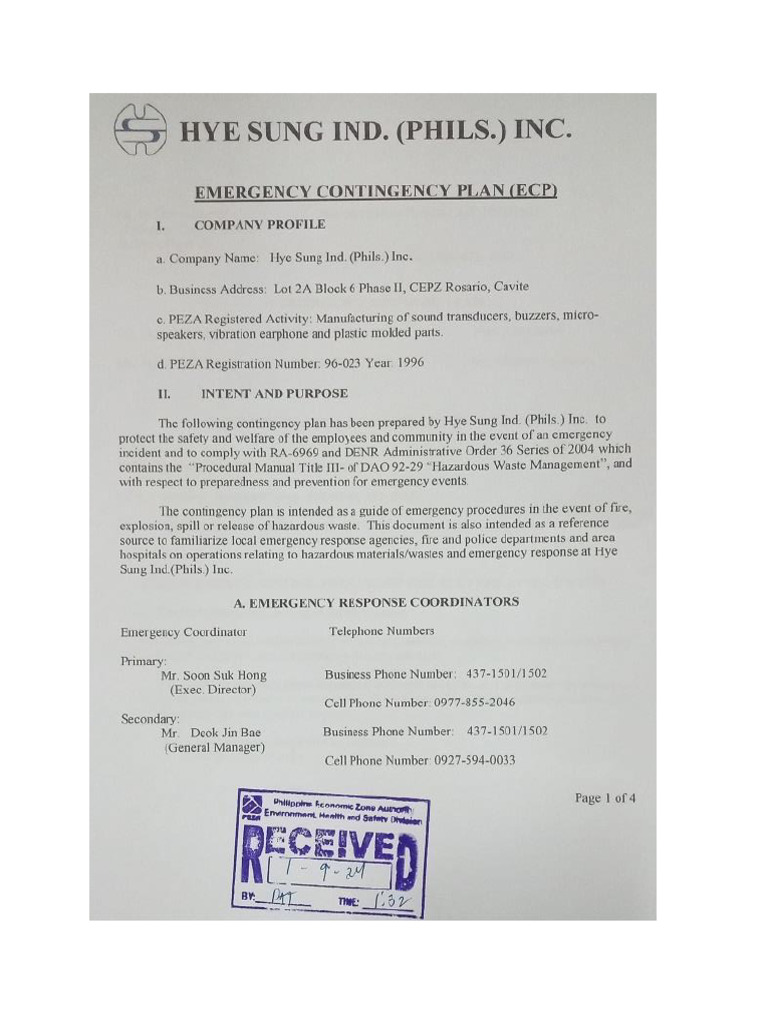 Emergency Contingency Plan Pdf 2305