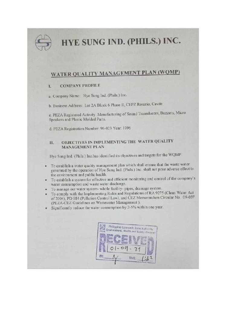 Water Quality Management Plan | PDF