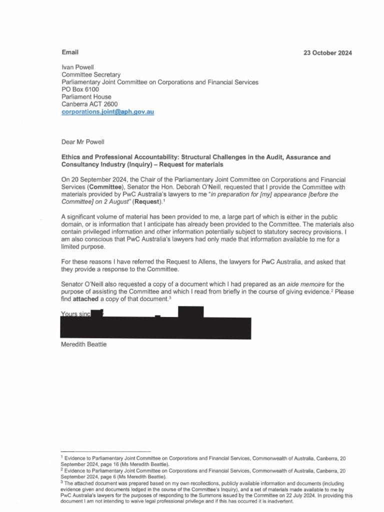 Meredith Beattie Response To Senator Deborah O'Neill Questions ...