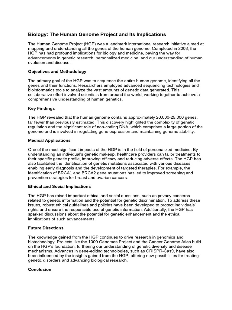 Biology - The Human Genome Project and Its Implications | PDF ...