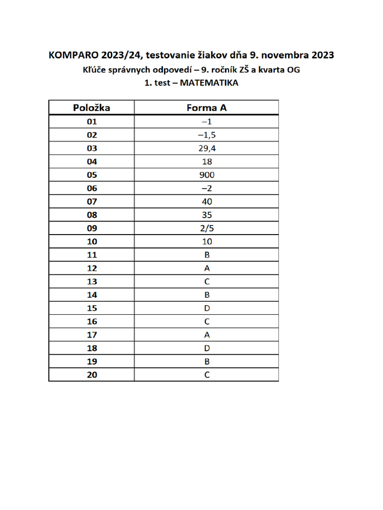 Komparo 2023-24 - Odpovede | PDF