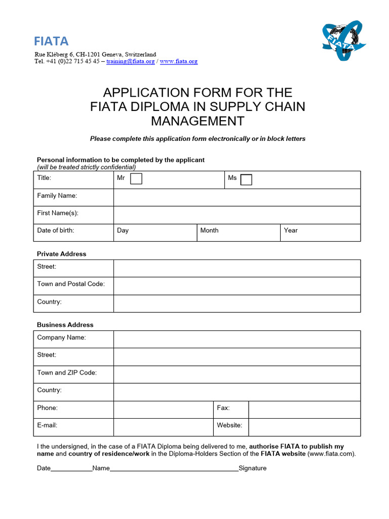 Application Form - FIATA Diploma in Supply Chain Management - 2023 ...