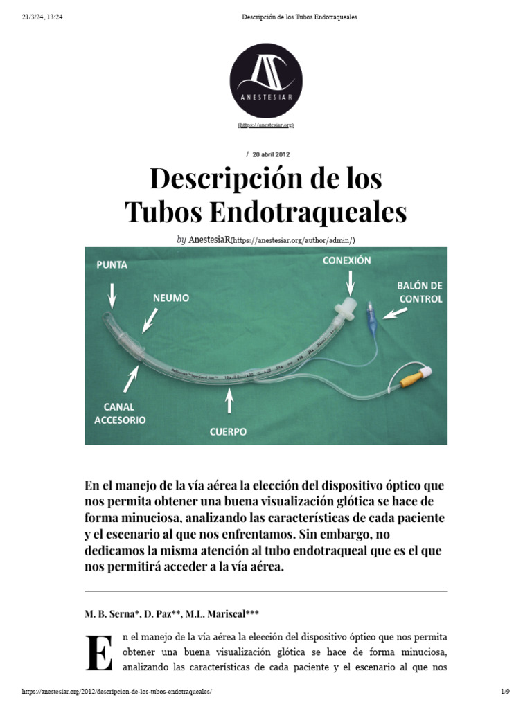 Descripción de Los Tubos Endotraqueales | PDF | Cloruro de polivinilo