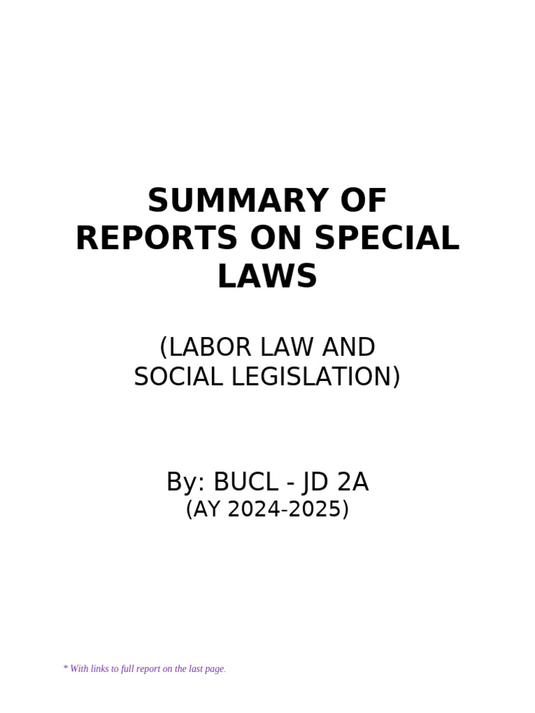 Labor and Social Legislation Summary | PDF | Employment | Apprenticeship