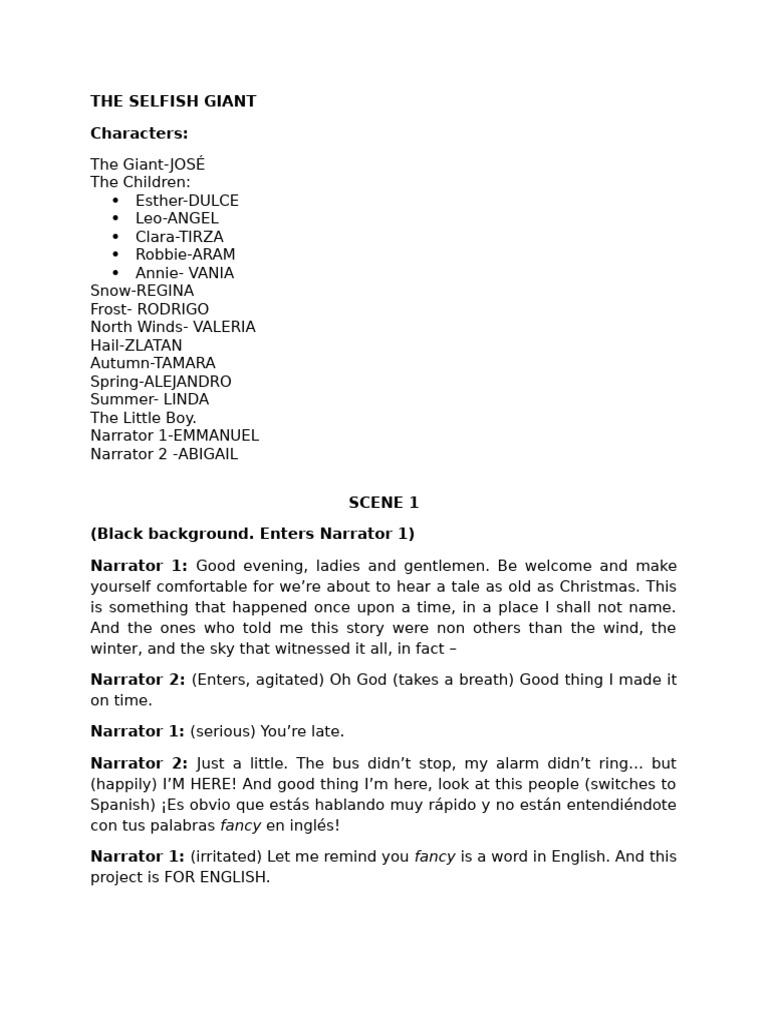 The Selfish Giant SCRIPT | PDF