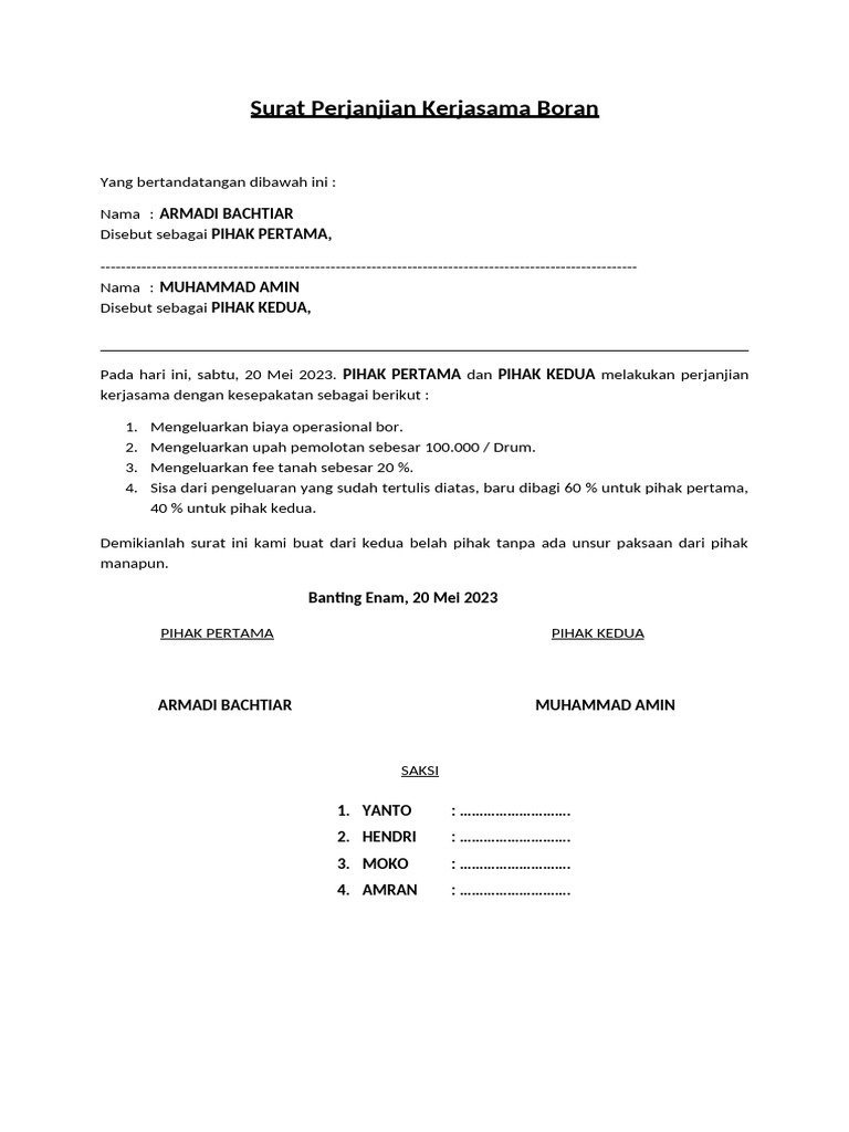 Surat Perjanjian BOR 2 | PDF