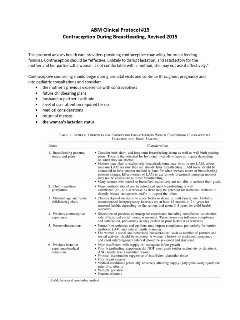 ABM #13 Contraception During Breastfeeding | PDF | Birth Control ...