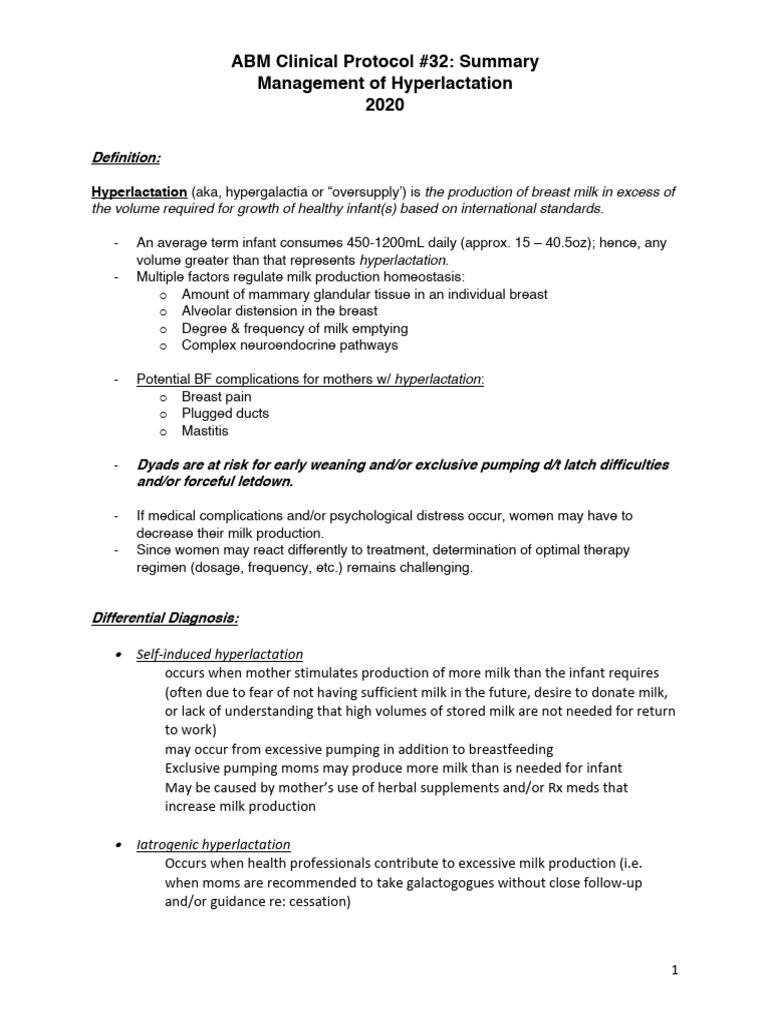ABM Protocol # 32 - Hyperlactation Management | PDF | Breast Milk ...